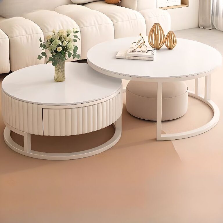 Coffee Table Bulat Sliding Top Marmer | Homarindo