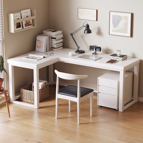 Meja Belajar Leter L Minimalis Kayu Jati | Homarindo