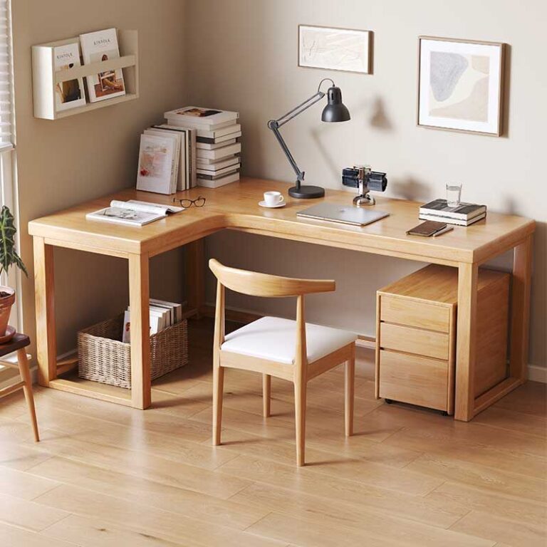 Meja Belajar Leter L Minimalis Kayu Jati | Homarindo