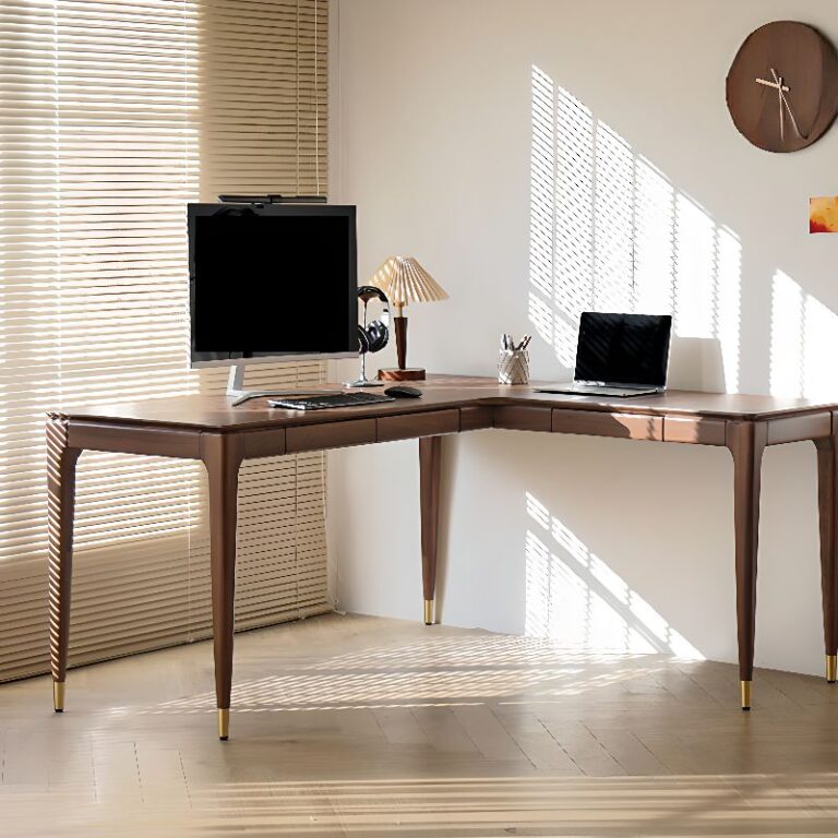 Meja Kerja Di Rumah Later L Minimalis Kayu Jati | Homarindo