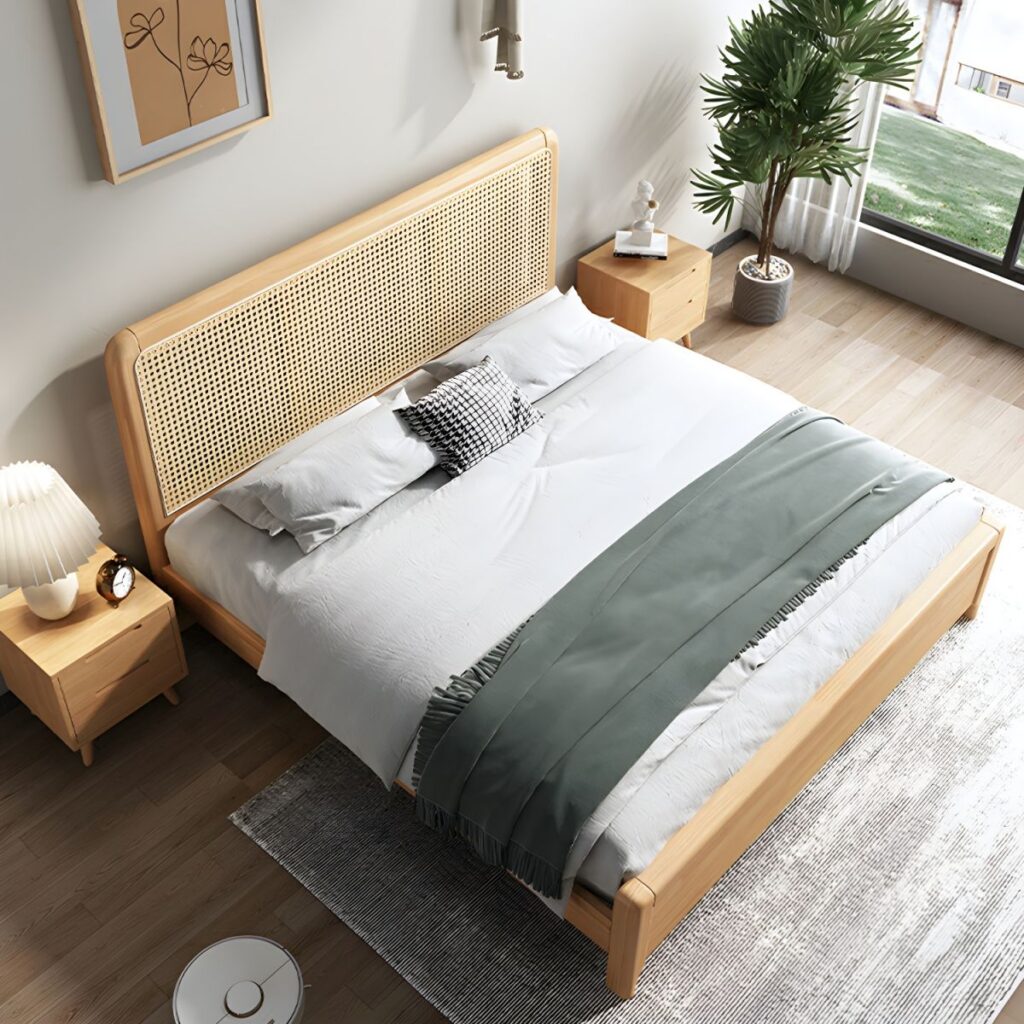 Tempat Tidur Skandinavia Kayu Jati Rotan Alami | Homarindo