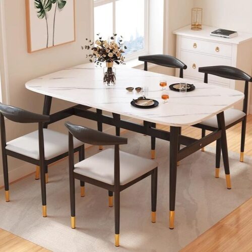 Meja Makan Minimalis 4 Kursi Warna Hitam Putih | Homarindo
